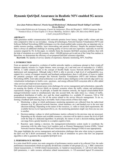 Pdf Dynamic Qosqoe Assurance In Realistic Nfv Enabled 5g Access Networks