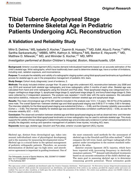 Pdf Tibial Tubercle Apophyseal Stage To Determine Skeletal Age In