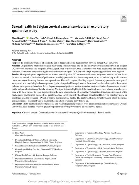 Sexual Health In Belgian Cervical Cancer Survivors An Exploratory