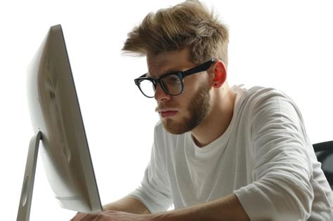 Premium Photo Focused Developer Coder Wears Glasses Working On