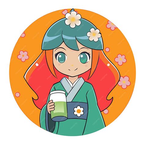 Anime Girl With Long Purple Hair Wearing A Traditional Kimono Holding A