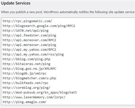 updated wordpress blog ping list 2021