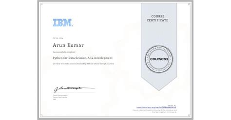 Completion Certificate For Python For Data Science Ai And Development