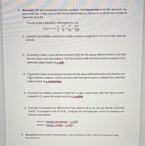 Solved 4 30 Points UDF And Anonymous Function Question Chegg Com
