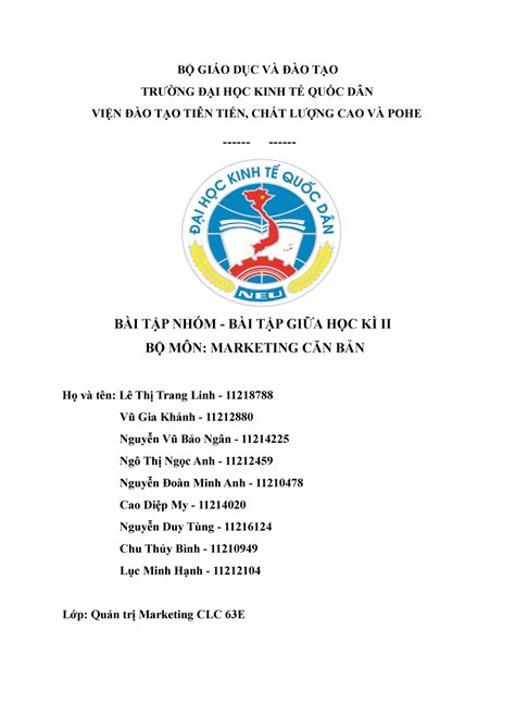 NHÓM Marketing CĂN BẢN BÀI TẬP GIỮA KÌ BỘ GIÁO DỤC VÀ ĐÀO TẠO TRƯỜNG ĐẠI HỌC KINH TẾ