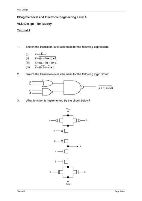 Tutorial SHU VLSI Design BEng Electrical And Electronic Engineering Level VLSI Design