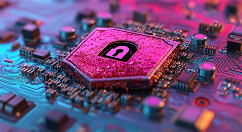 Cybersecurity Shield Icon With A Glowing Orange Padlock On A Digital Circuit Board Background