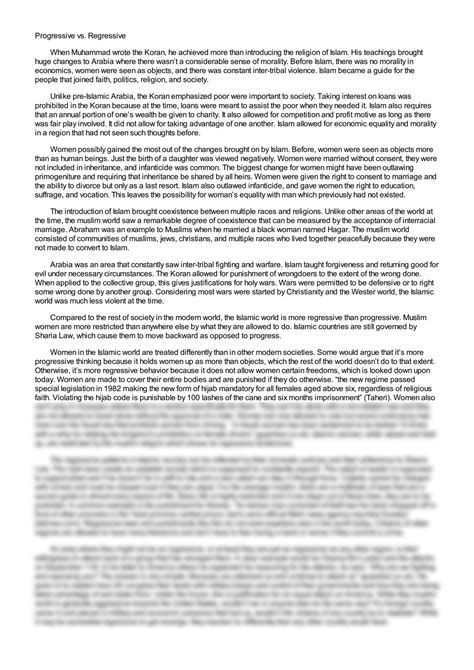 SOLUTION Progressive Vs Regressive Trends In Islam Studypool