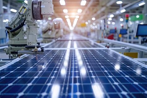 Premium Ai Image Solar Panel Assembly Line With Robot Arms In