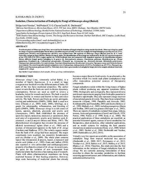 Pdf Isolation Characterization Of Endophytic Fungi Of Mimusops