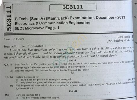Rtu Question Papers 2013 5 Semester Ec 5e3111 Aglasem Institutes