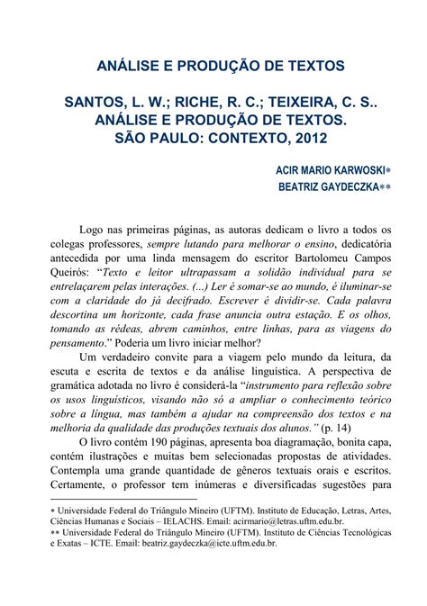Pdf Análise E Produção De Textos