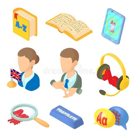 learning foreign languages icons set cartoon style stock illustration illustration of