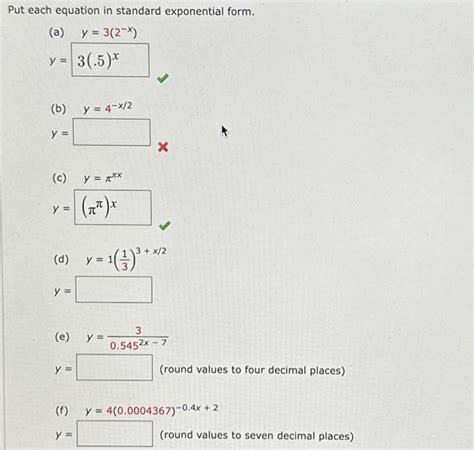 Solved Put Each Equation In Standard Exponential Form A