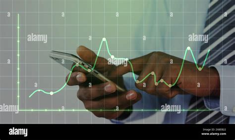 Image Of Dots On Graph And Grid Pattern Over African American