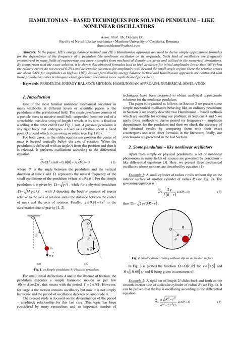 Pdf Hamiltonian Based Techniques For Solving Pendulum Like Nonlinear Oscillators