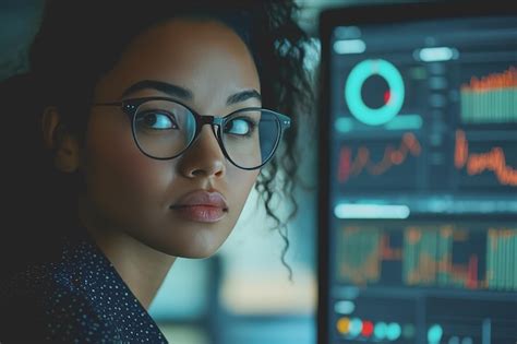 Businesswomen Analyze Computer Screen Data Checking Statistics Graphs