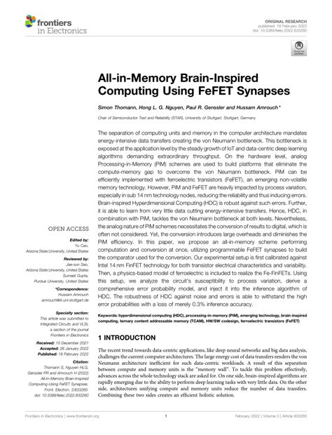 Pdf All In Memory Brain Inspired Computing Using Fefet Synapses