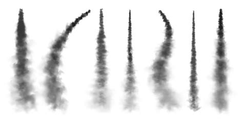 현실적인 미사일 또는 총알 흔적 비행기 응축 트레일 제트 항공기 트랙 우주 로켓 발사 검은 연기 구름 폭발 증기 흐름 벡터 일러스트 레이 션 비행기구름에 대한 스톡 벡터