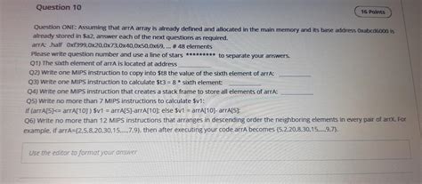 question 10 16 points question one assuming that arra