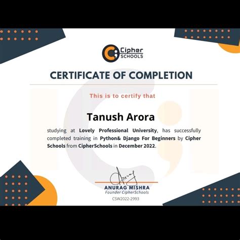 tanush arora on linkedin certificate of completion of python from