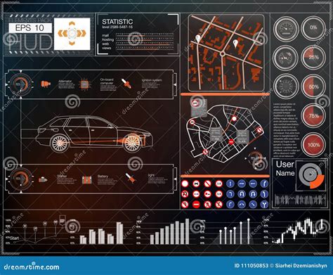Car User Interface Map HUD UI Abstract Virtual Graphic Touch User Interface Cars Icon Vector