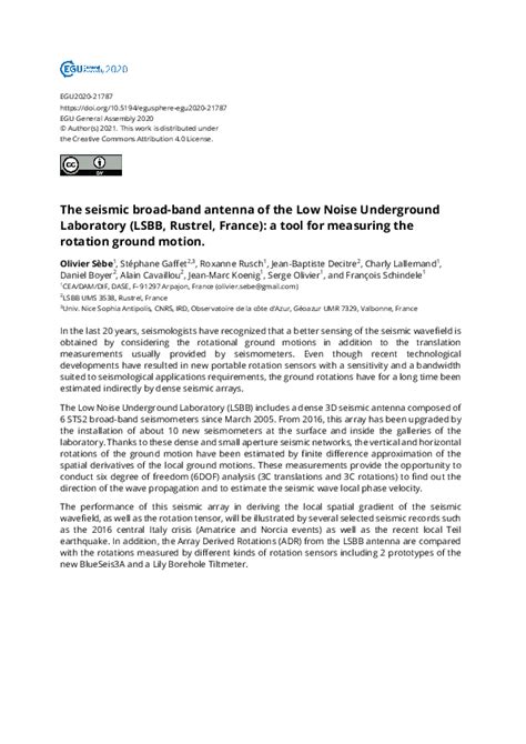Pdf The Seismic Broad Band Antenna Of The Low Noise Underground Laboratory Lsbb Rustrel