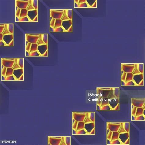긴 그림자가 있는 정사각형 상자에 있는 색칠된 크리스탈 마법 패턴의 추상적인 디지털 그림 3d 렌더링 3차원 형태에 대한 스톡 사진 및 기타 이미지 Istock