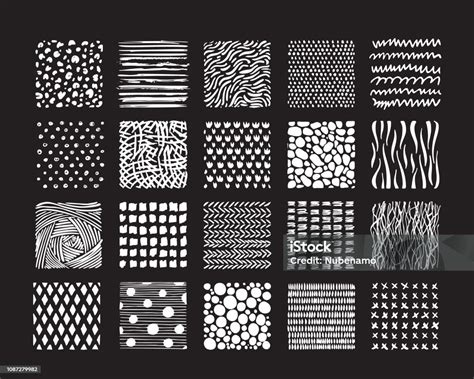 지저분한 손으로 그려진된 텍스처 브러쉬 스트로크 부족 디자인 서식 파일 컬렉션입니다 추상적인 벡터 클립 아트 세트 검은 배경에