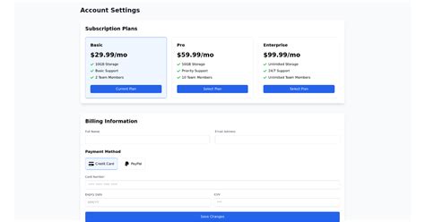 Account Settings Free React Tailwind Component