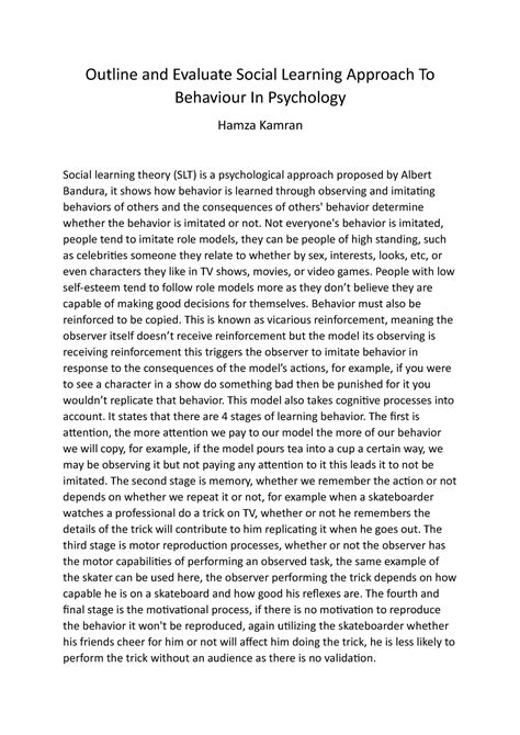 Evaluate And Outline Social Learning Theory Outline And Evaluate
