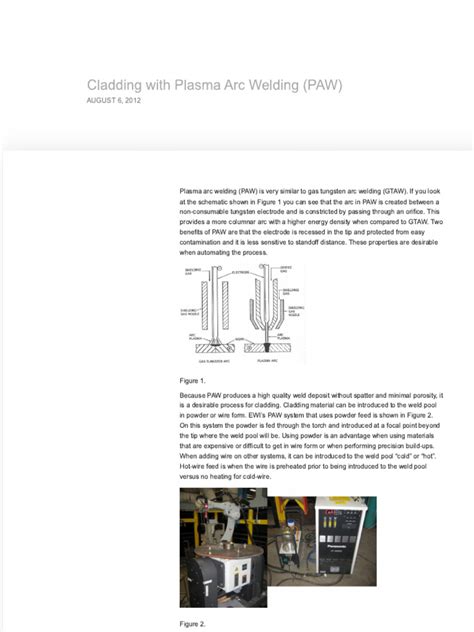 Ewi Cladding With Plasma Arc Welding Paw Pdf