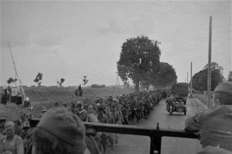 Колонна немецкой армии и советские военнопленные на дороге под Уманью ...