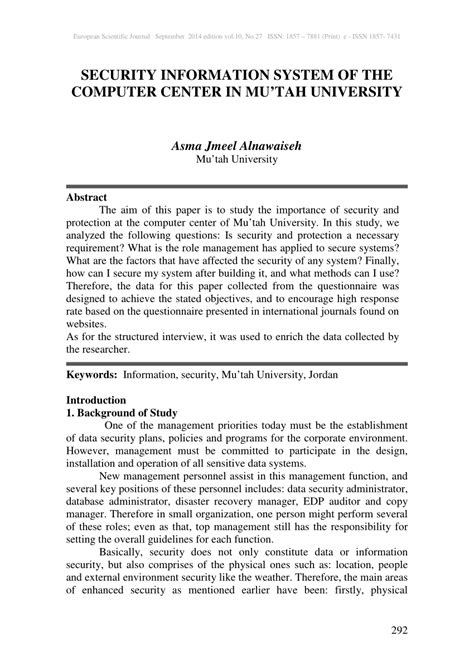 Pdf Security Information System Of The Computer Center In Mutah University