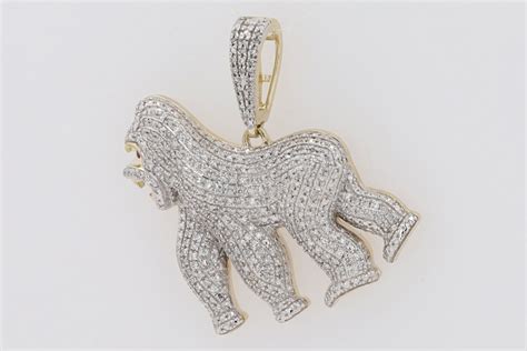 78ctw Diamond And Lab Created Ruby Gorilla Pendant Wo Chain 10k Multi Tone Gold