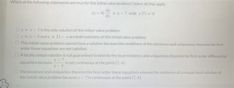 Solved Y−4 Dxdy X−7 With Y 7 4 Y X−3 Is The Only Solution