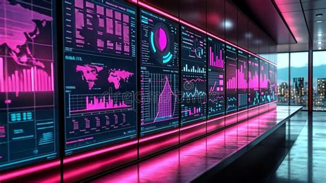 Modern Data Visualization Technology Vibrant Pink Graphs And Charts Showcasing Global Analytics