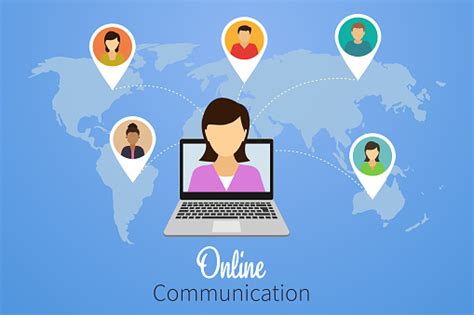 온라인 커뮤니케이션 전 세계 사람들이 함께 연결 학습 또는 원격 작업을 통해 온라인으로 만나 개념에 대한 스톡 벡터 아트 및 기타 이미지 Istock