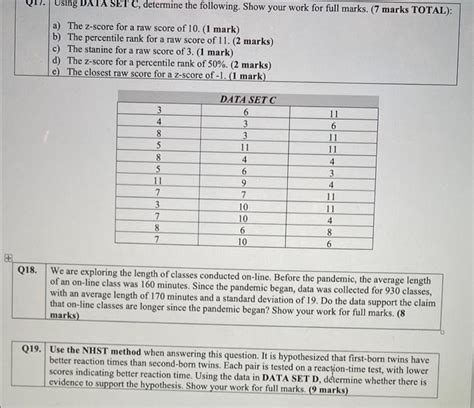 Solved Using DATA SET C Determine The Following Show Your Chegg Com