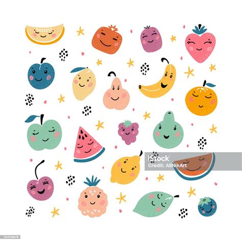 만화 낙서 재미 귀여운 과일과 열매 벡터 다채로운 음식 세트입니다 가와이 이 과일 아이콘 여름 컬렉션 0명에 대한 스톡 벡터 아트 및 기타 이미지 Istock