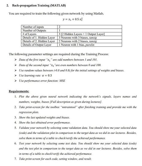 Solved Back Propagation Training MATLAB You Are Chegg