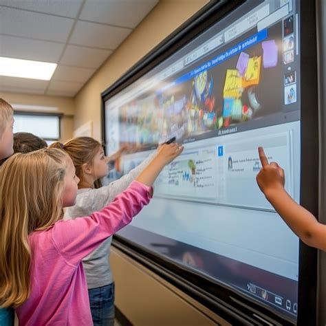 Interactive Smartboard Lesson Teacher And Students Collaborating