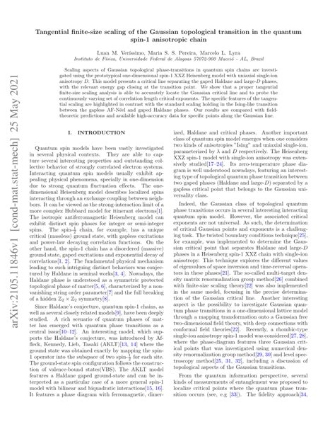 Pdf Tangential Finite Size Scaling At The Gaussian Topological