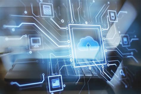 Premium Photo Close Up Of Notebook Computer At Desktop With Abstract Glowing Circuit Cloud