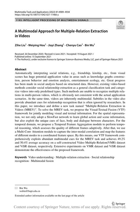 A Multimodal Approach For Multiple Relation Extraction In Videos