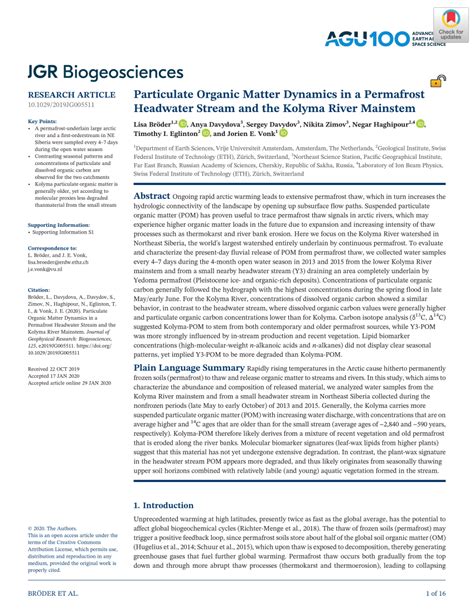 Pdf Particulate Organic Matter Dynamics In A Permafrost Headwater