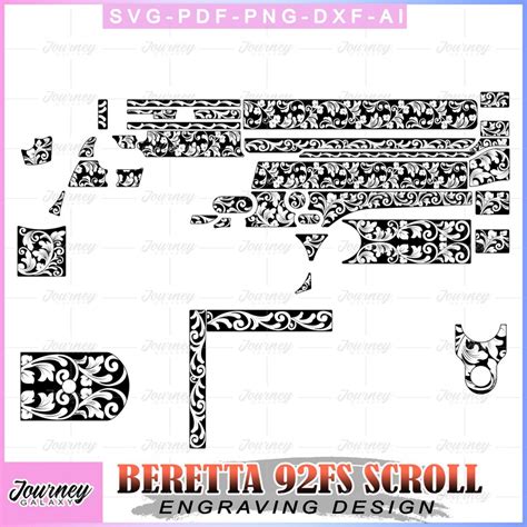 beretta 92fs firearms scroll design for engraving custom gun engraving design editable ai svg