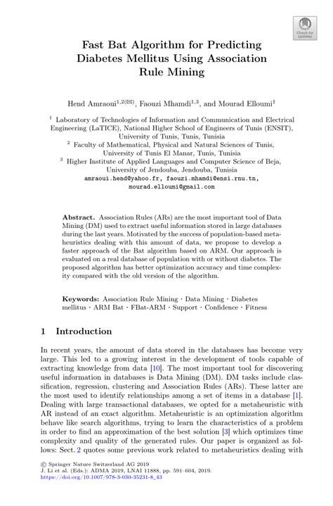 Pdf Fast Bat Algorithm For Predicting Diabetes Mellitus Using Association Rule Mining