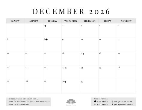 Printable 2026 Calendars In Minimal Black And White Style Lofty Palm