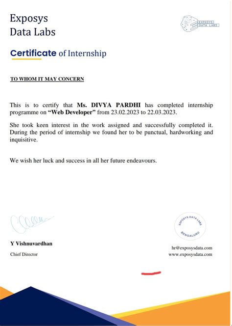 divya pardhi on linkedin successful completed internship at exposys